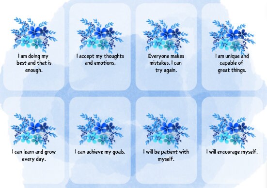 Blue Floral Affirmation Cards - PDF Print - Etsy