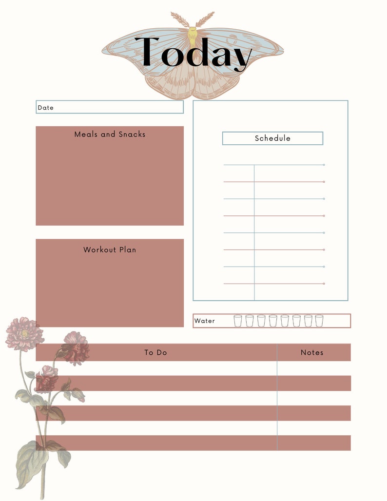Vintage Moth Daily Planner PDF – Printable Schedule, To-do List - Etsy