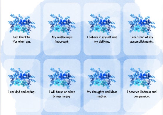 Blue Floral Affirmation Cards - PDF Print - Etsy