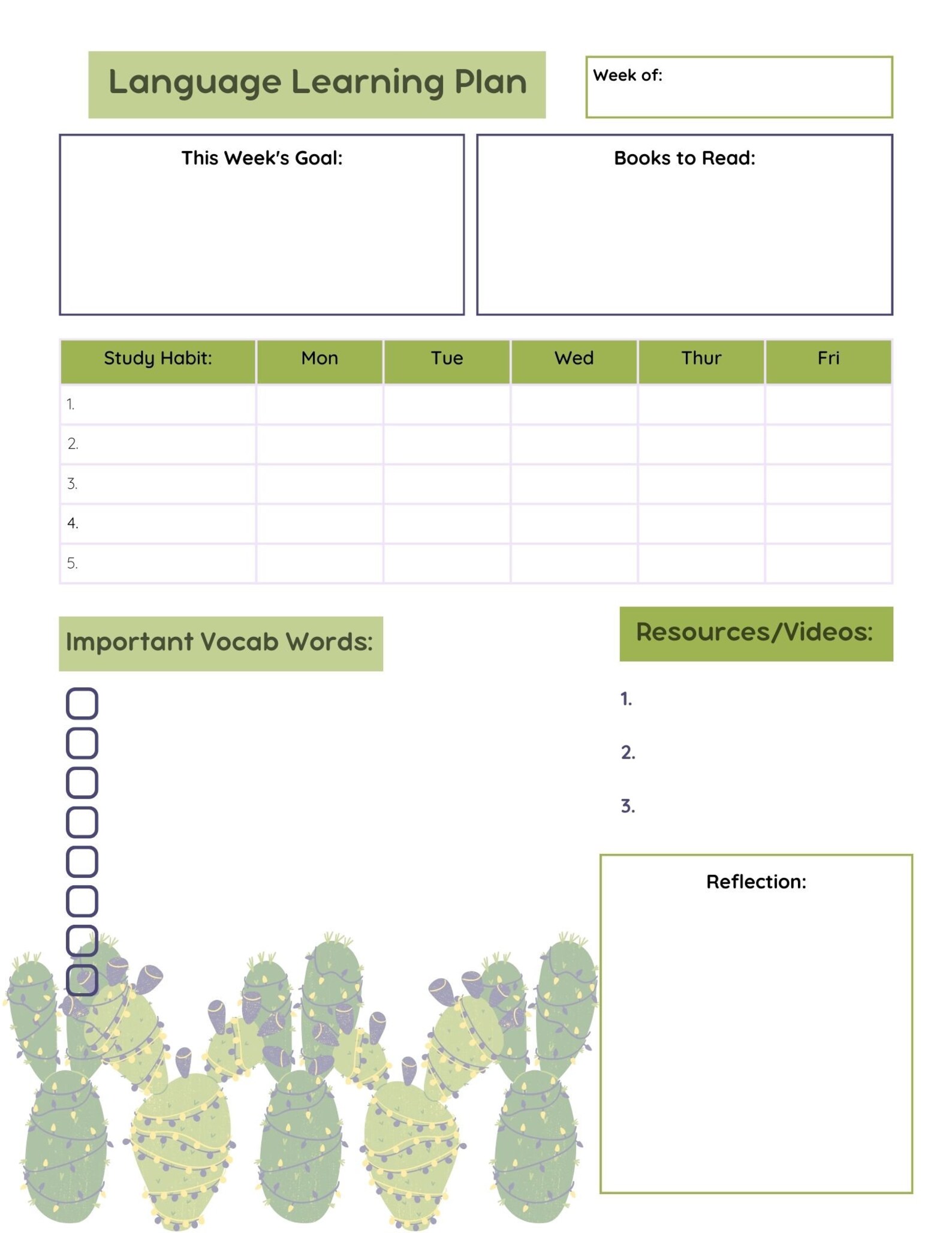 Weekly Language Learning Plan Printable - Etsy