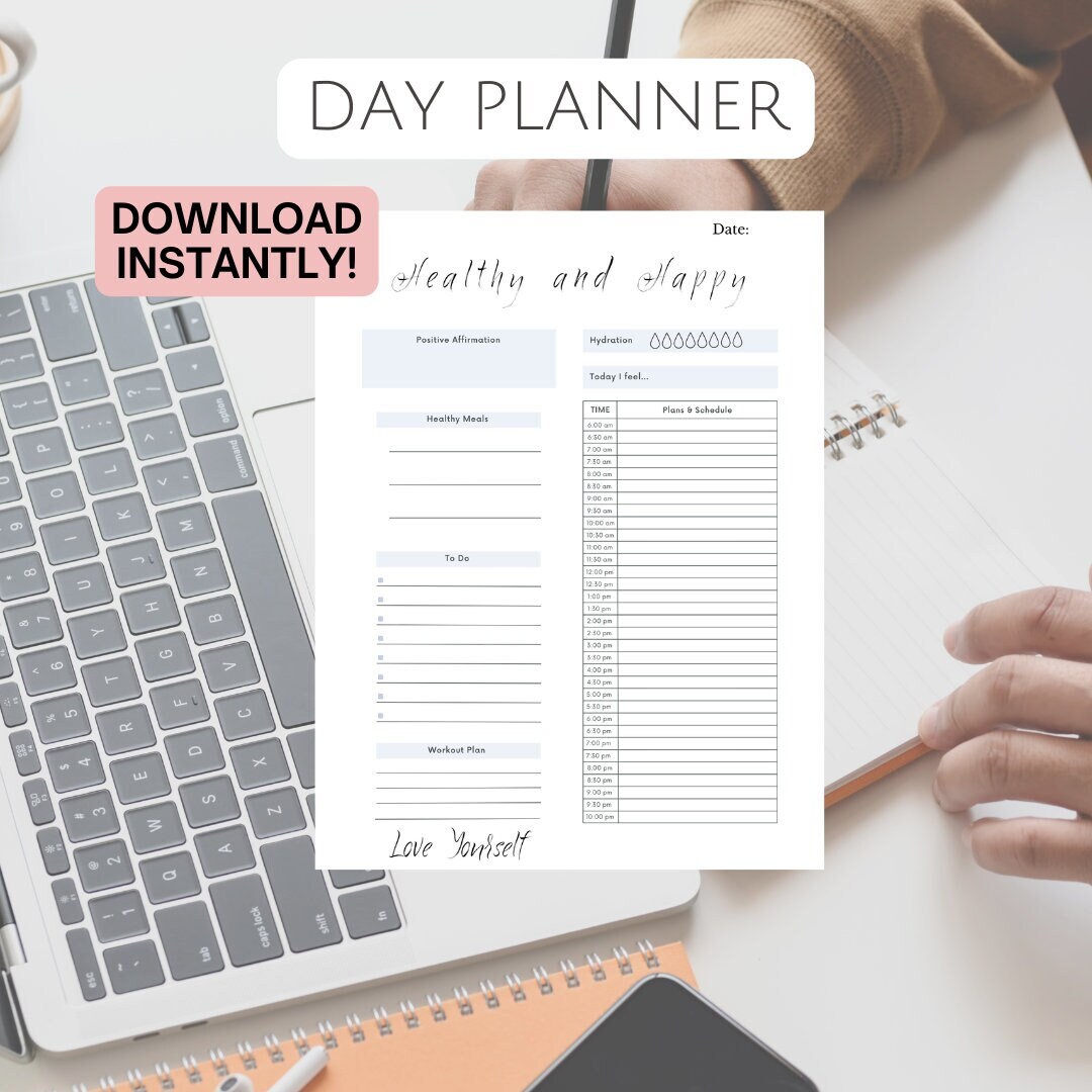 Hourly Day Planner PDF With Meal & Hydration Tracker (printable) - Etsy