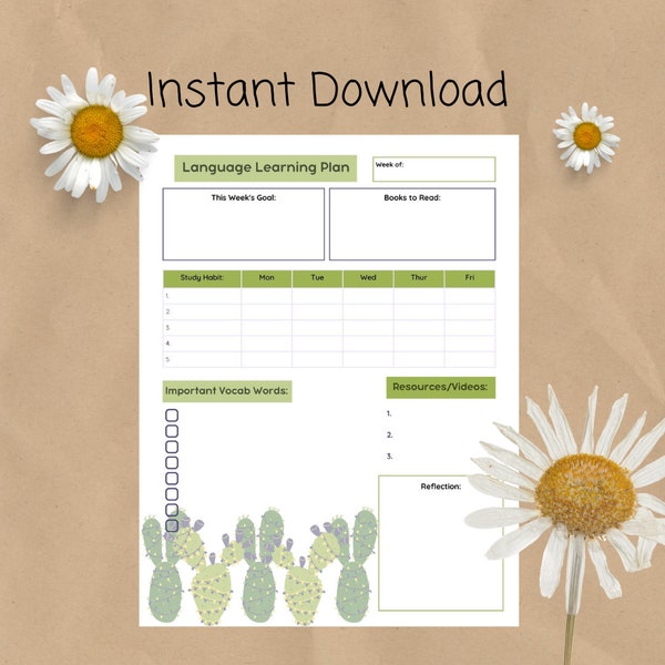 Weekly Language Learning Plan Printable - Etsy