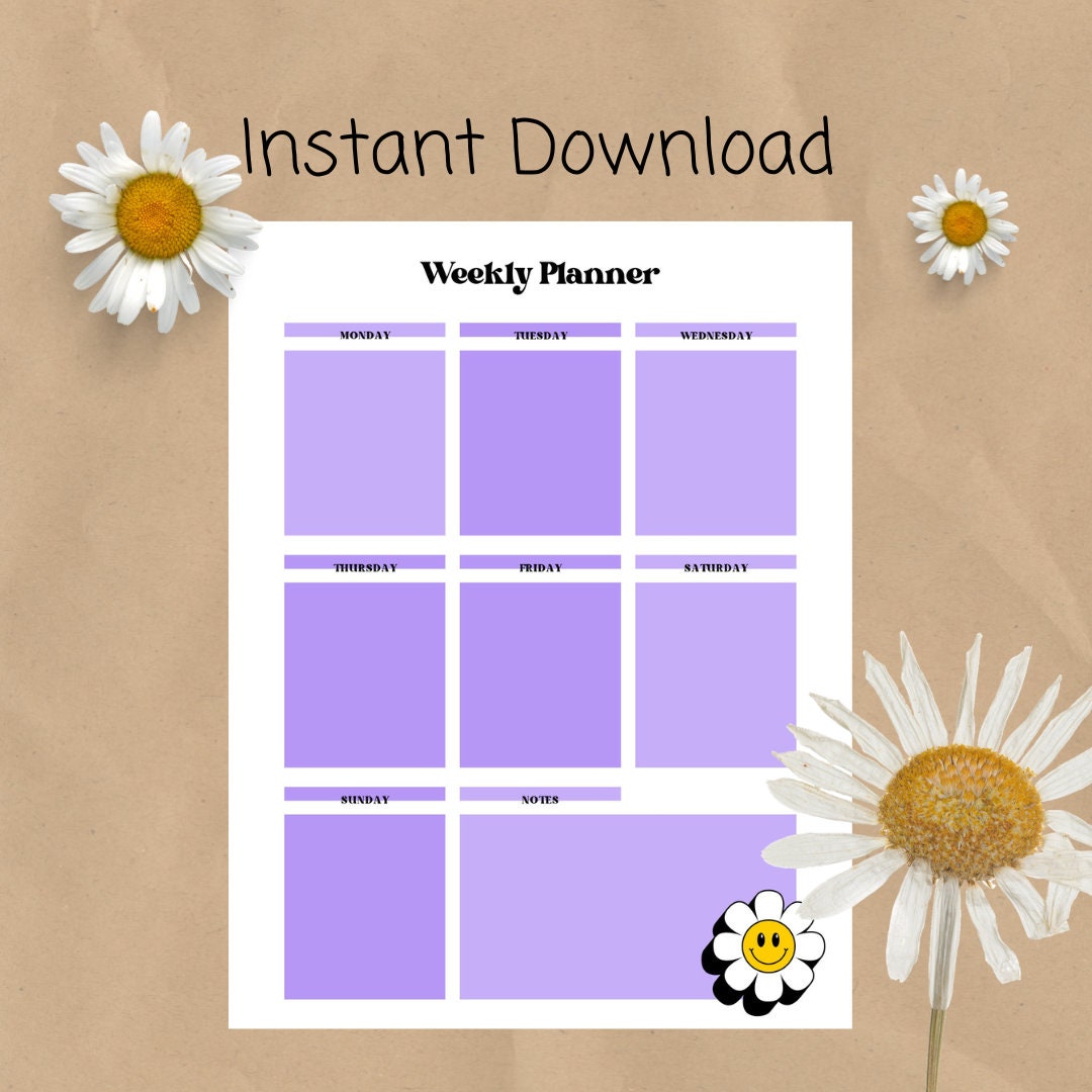 Purple Retro Flower Weekly Planner Printable - Etsy