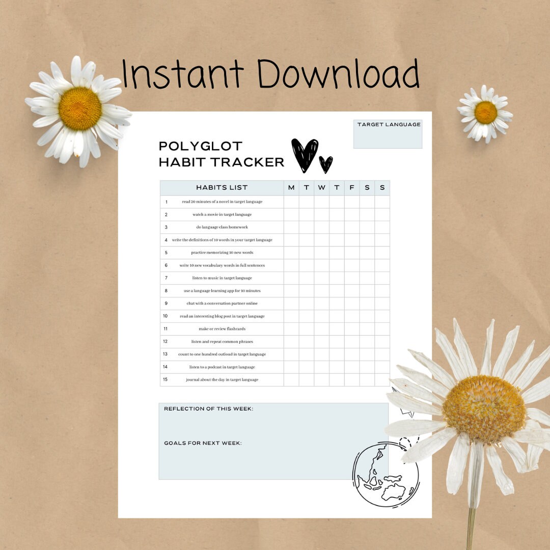 Polyglot Habit Tracker - PDF Print - Etsy