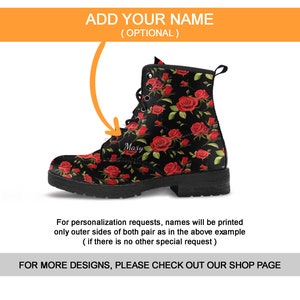 Red Rose Boots, Floral Boots, Women's Boots, Vegan Leather, Combat ...