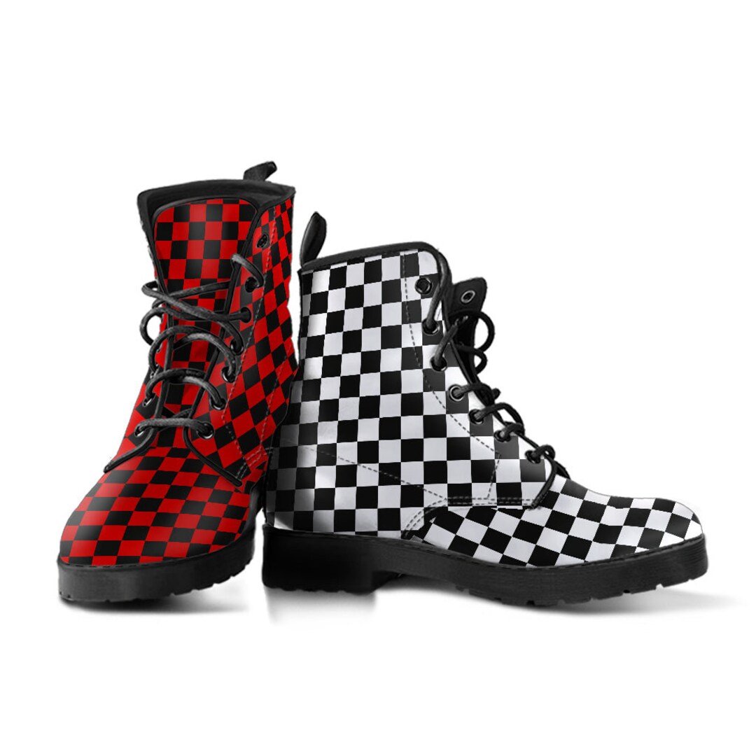 Red White Checkers Punk Boot Shoes Women's Boots Vegan - Etsy UK