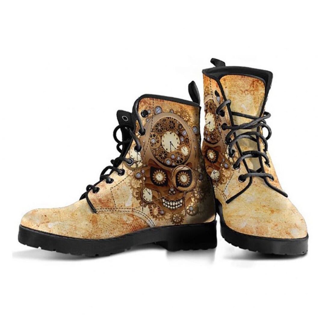 Clock Skull Steampunk Boots, Steampunk Shoe, Women's Boots, Vegan ...