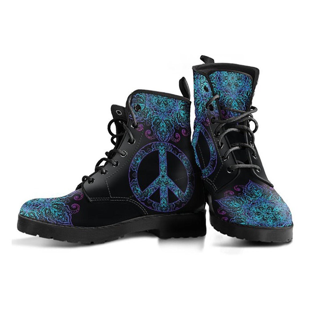 Peace Sign Mandala Boot Shoes, Women's Boots, Vegan Leather Combat ...