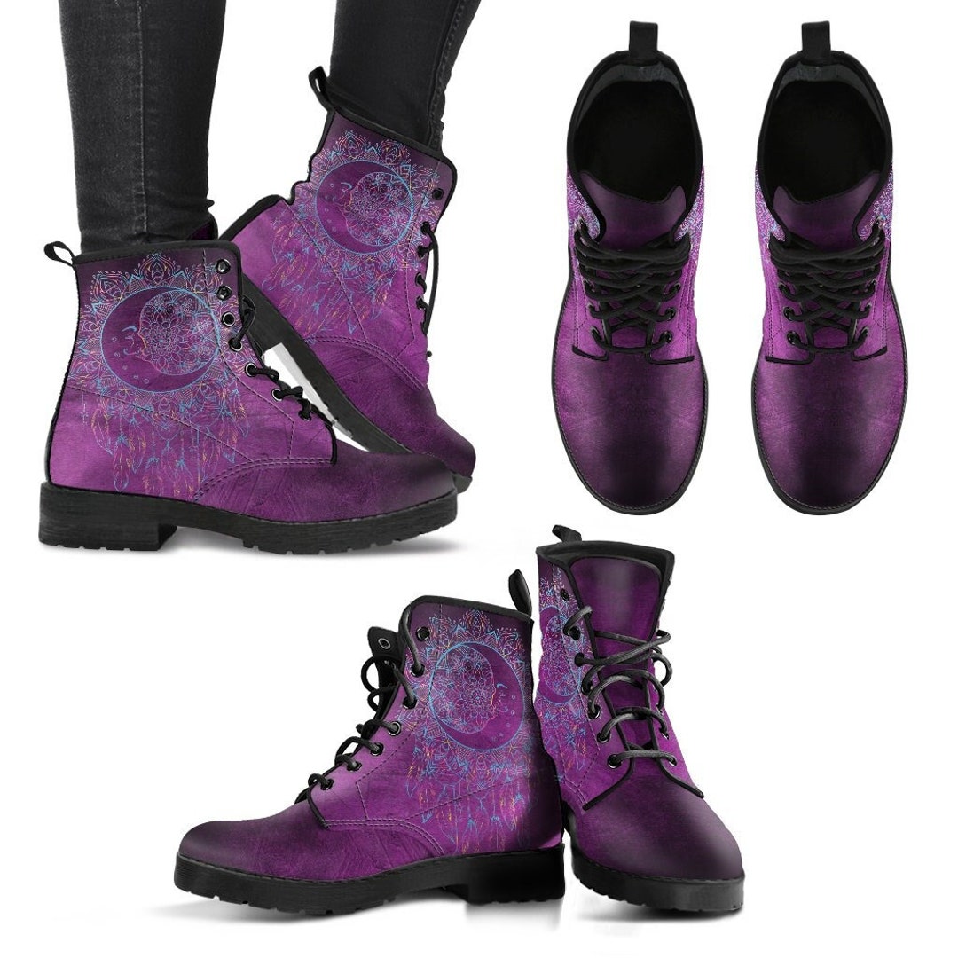 Moon Dream Catcher Boot Shoes, Women's Boots, Vegan Leather Combat ...