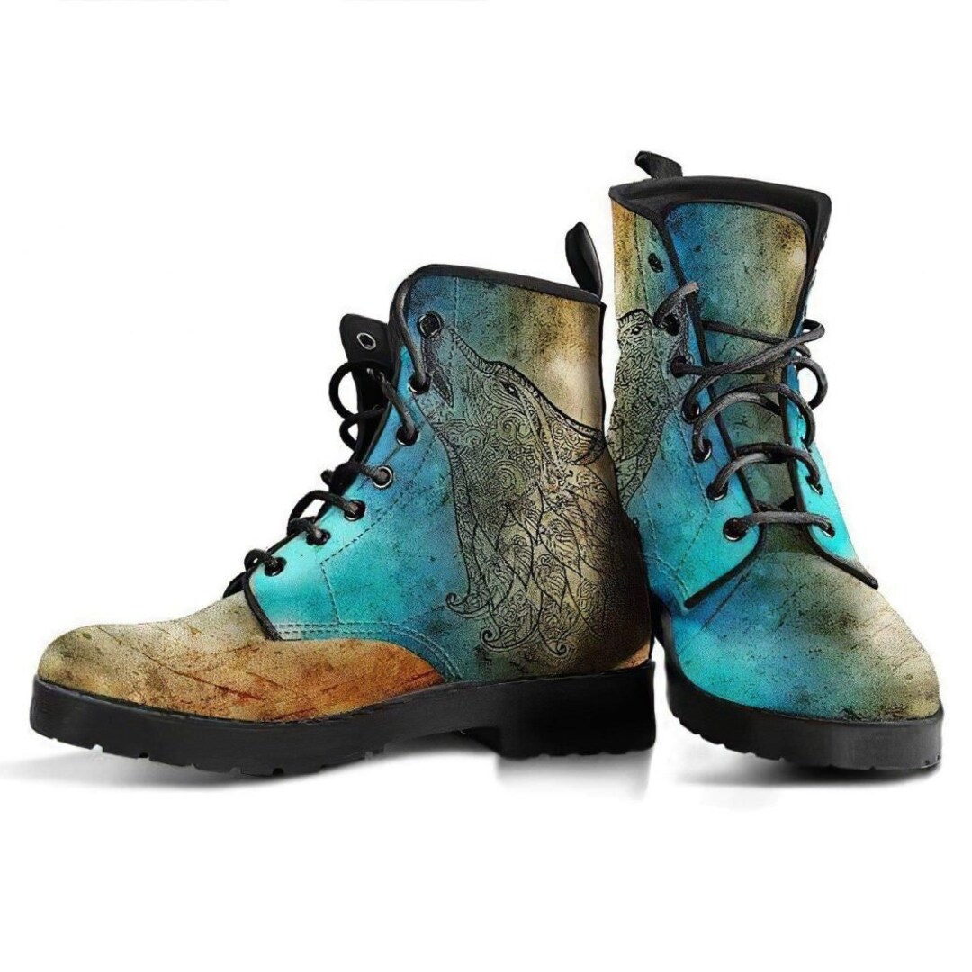 Cool Wolf Boots, Wolf Shoes, Women's Boots, Vegan Leather Combat Boots ...