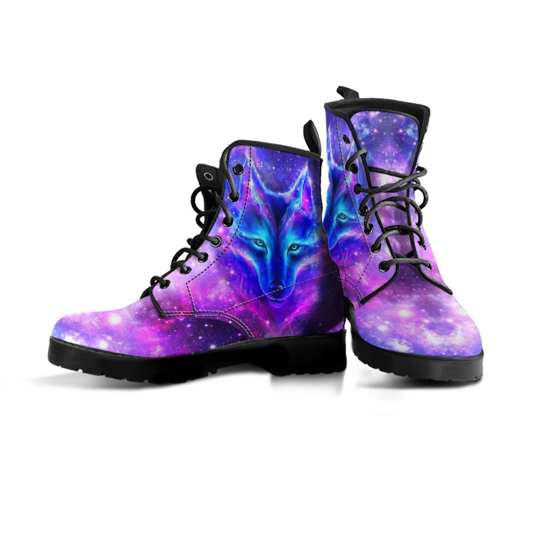 Galaxy Wolf Boot Shoes, Women's Boots, Vegan Leather Combat Boots ...