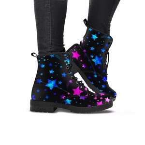 Pink Purple Stars Boot Shoes, Women's Boots, Vegan Leather Combat Boots ...