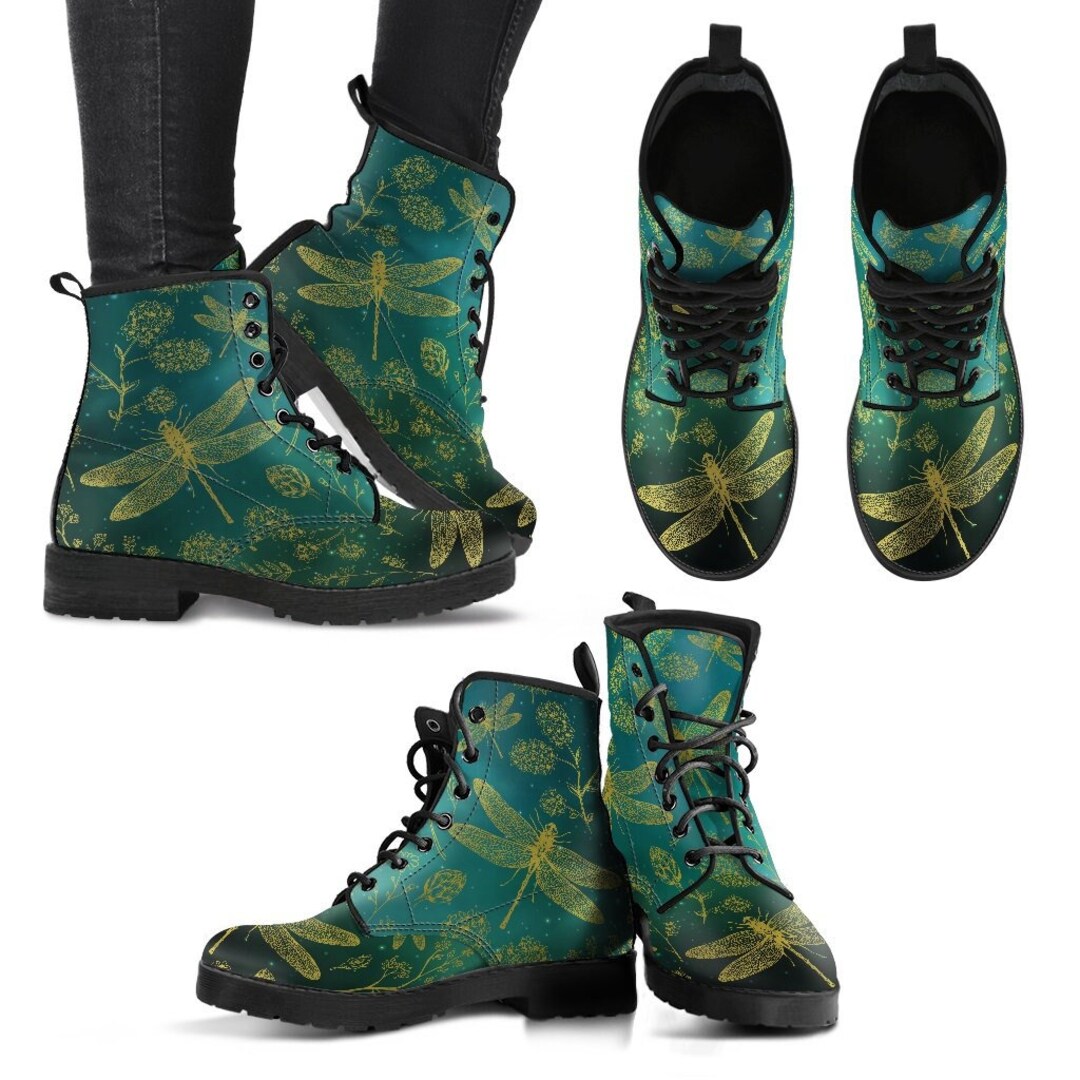 Green Dragonfly Handcrafted Boot Shoes, Women's Boots, Vegan Leather ...