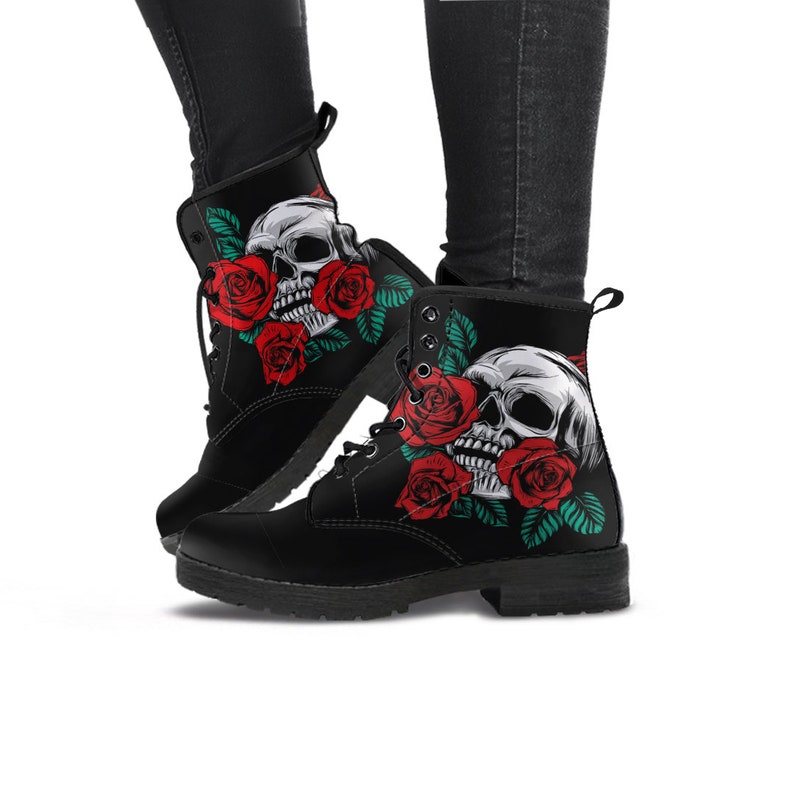 Black Skull Women's Leather Boots Goth Gothic Rock Boots - Etsy