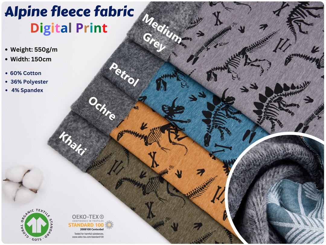 Alpine Fleece Dinosaur Bones Print Fabric, Sweatshirt Fabric Alpine ...
