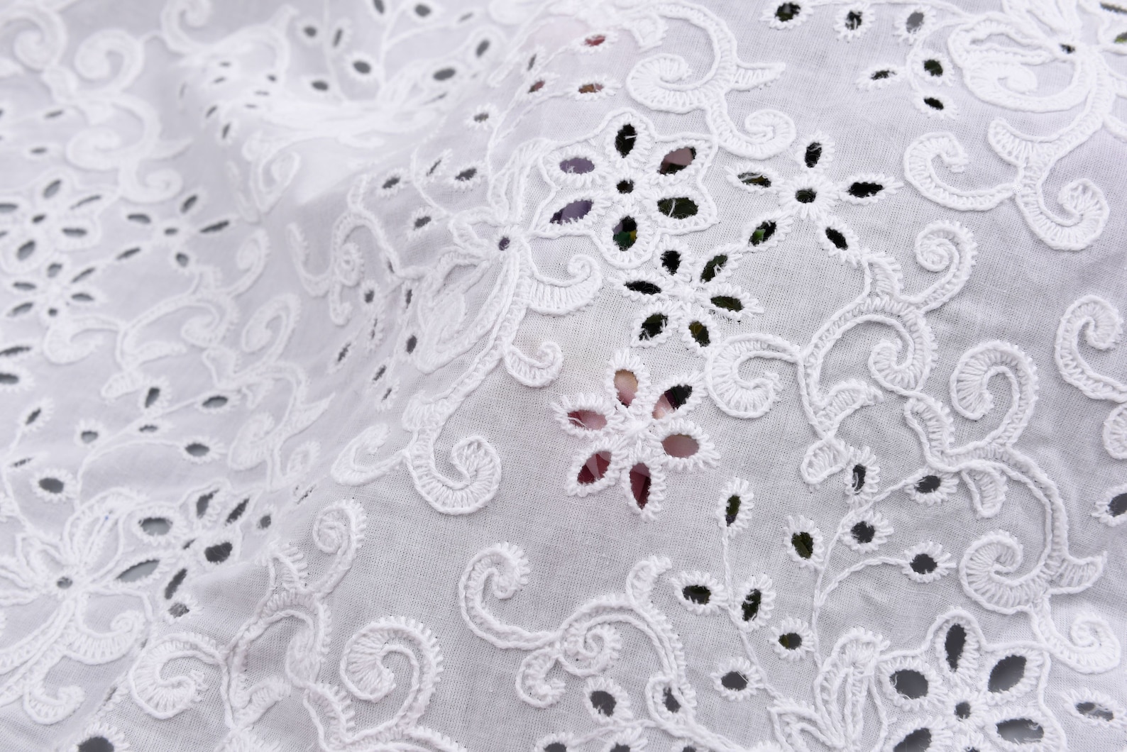 White Cotton Eyelet Embroidery Flower Fabric. Eyelet Embroidery Flower ...