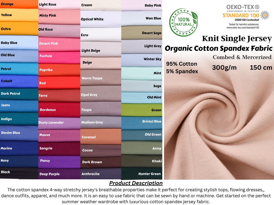 Organic Cotton Spandex Knit 4-way Spandex Cotton Jersey Fabric - 8973 - Etsy