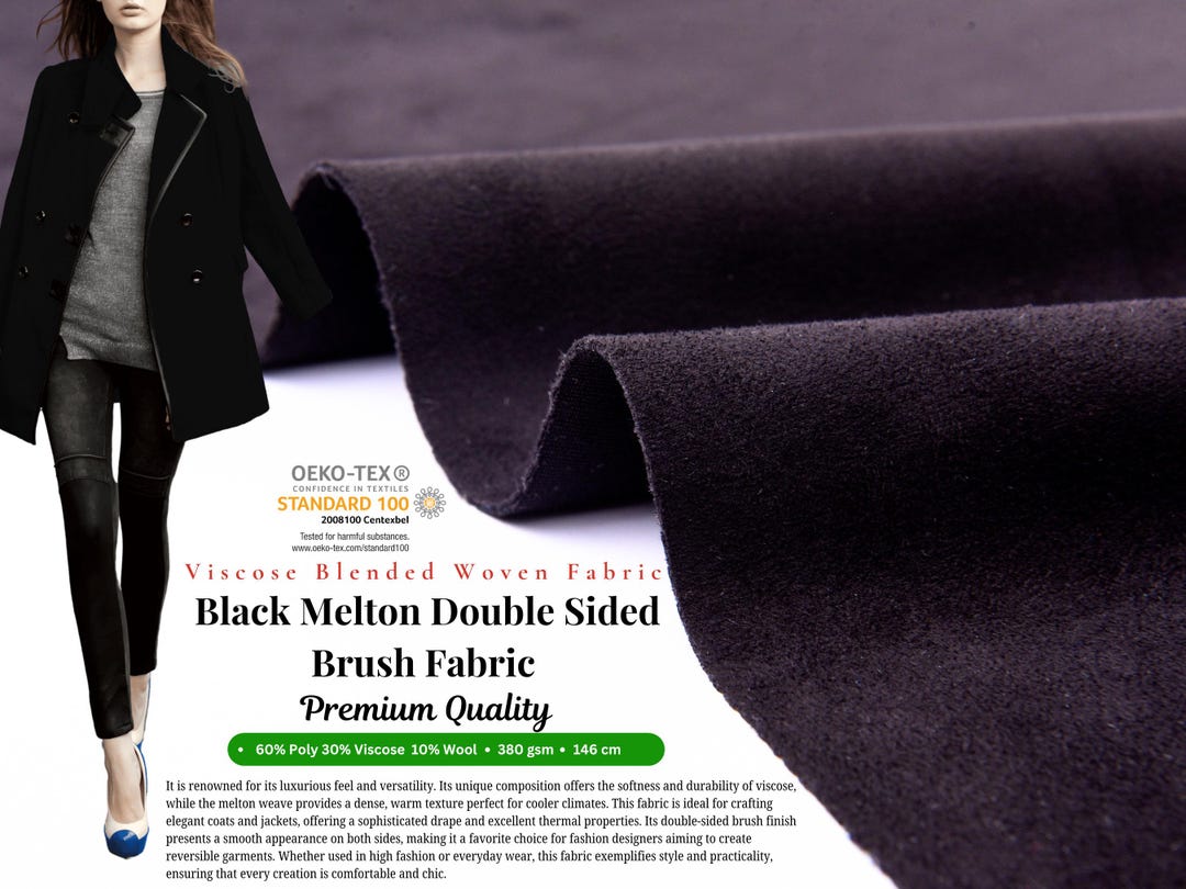 Black Melton Double Sided Brush Fabric, Black Woolen Fabric, Wool ...