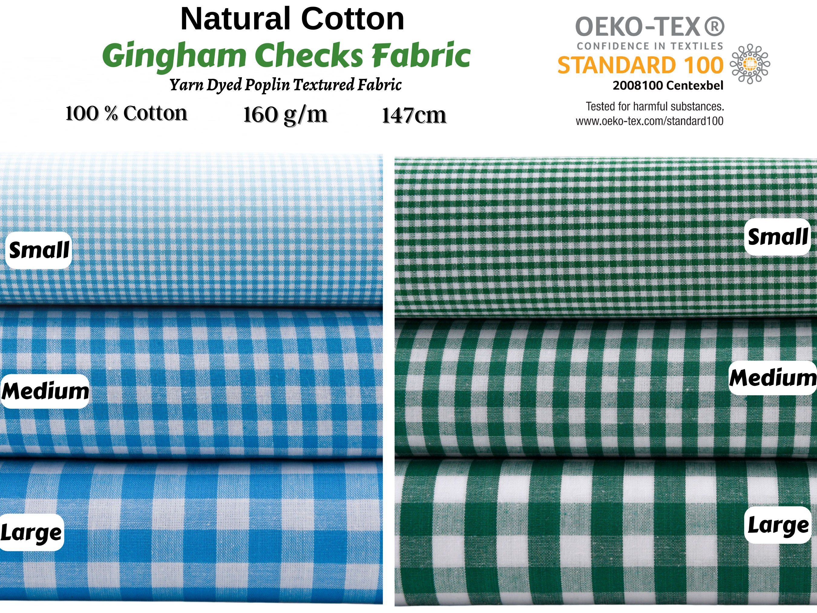 Gingham Checks Washed Cotton Fabric - GK 6599, Sell by Half Yard ...