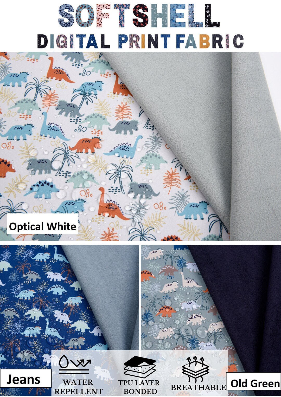 Softshell Fabric Dinosaur Print Waterproof Water Repellent Resistant - Etsy