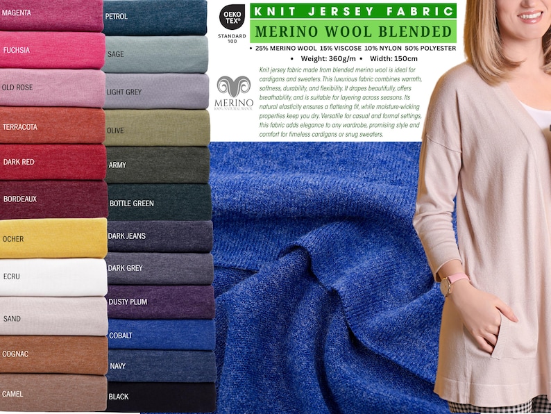 Merino Wool Blended Knit Jersey Fabric,lightweight Apparel, Merino ...