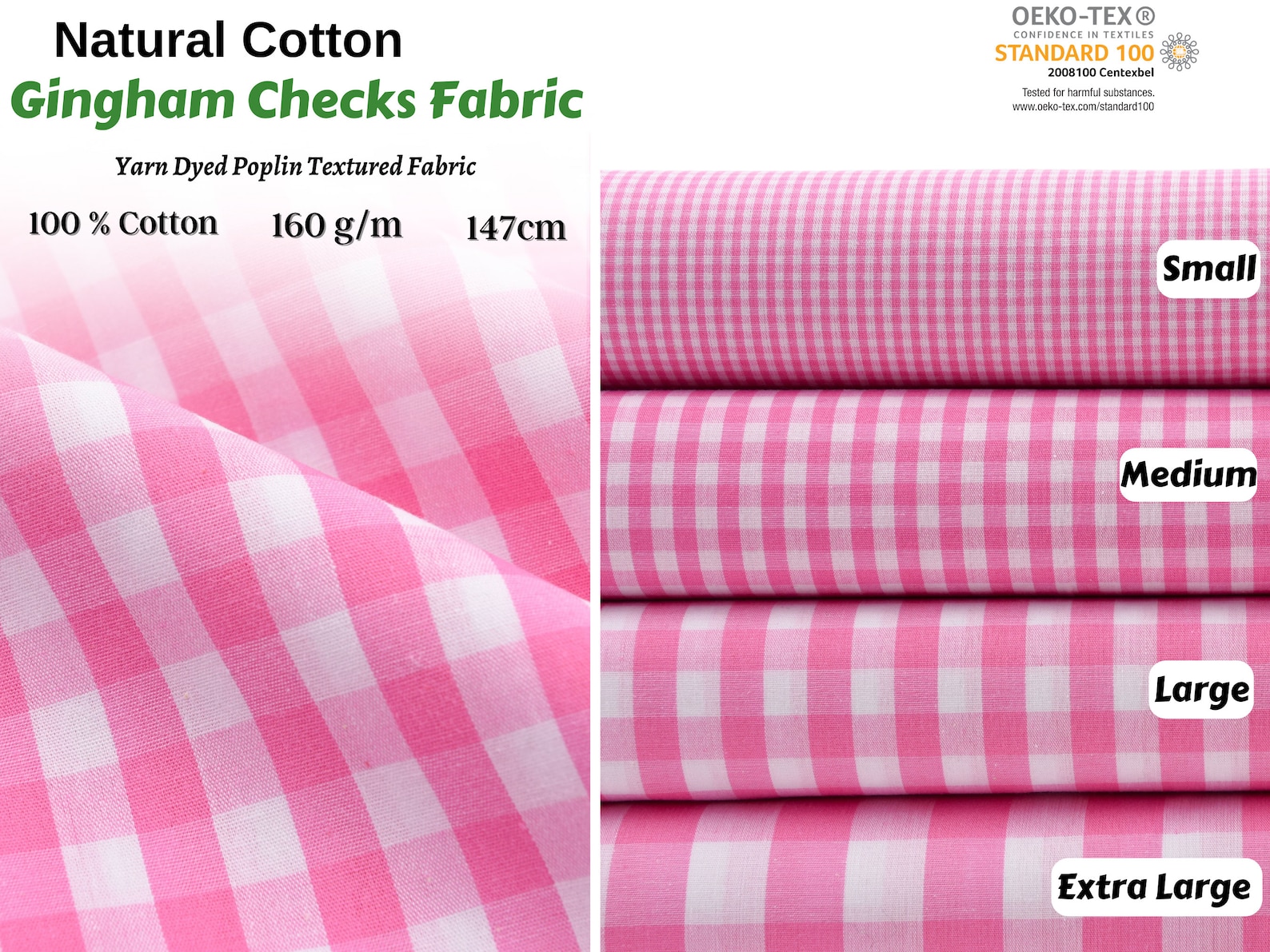 Gingham Checks Washed Cotton Fabric - GK 6599, Sell by Half Yard ...