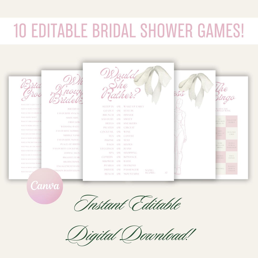 Editable Pink 'tie the Knot' Bridal Shower Games 10 Printable Bridal ...