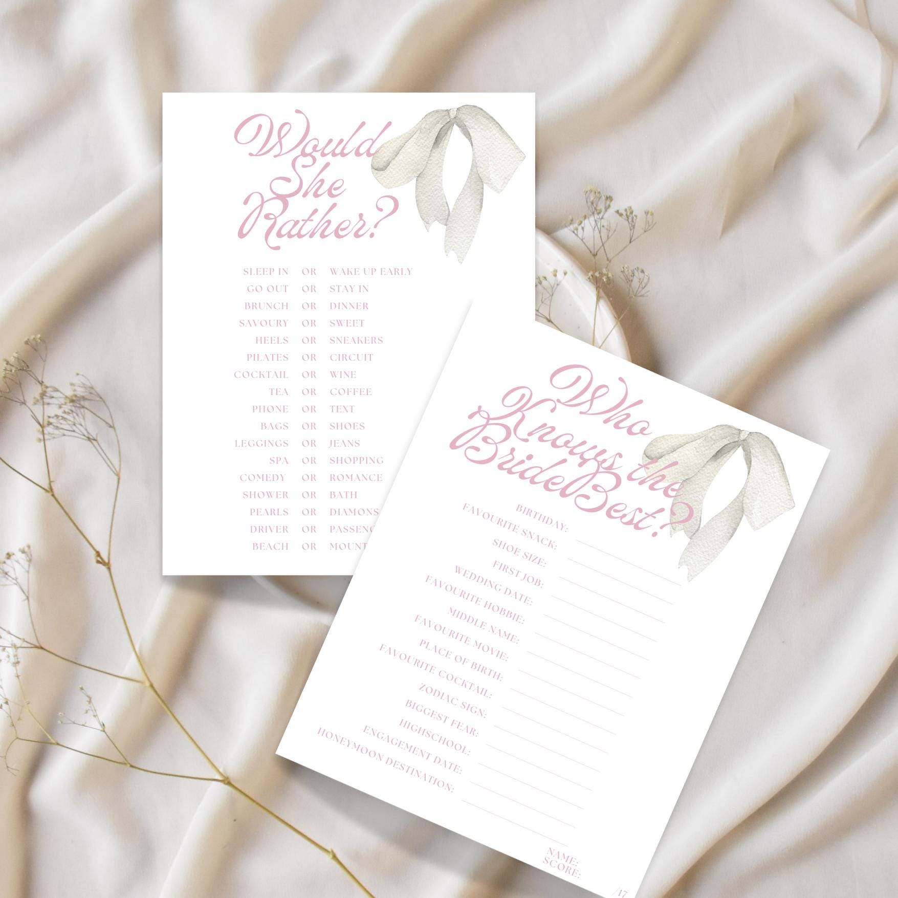 Editable Pink 'tie the Knot' Bridal Shower Games - 10 Printable Bridal ...
