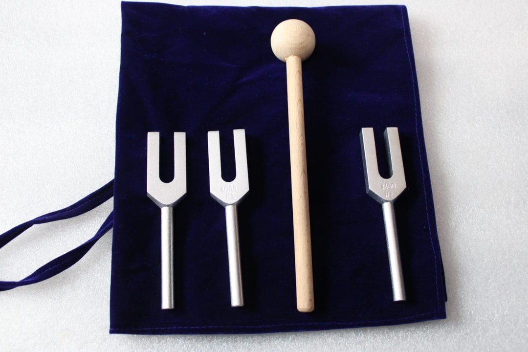 3 Pc Angel Tuning Fork Set With Mallet Activator and Pouch for Sound ...