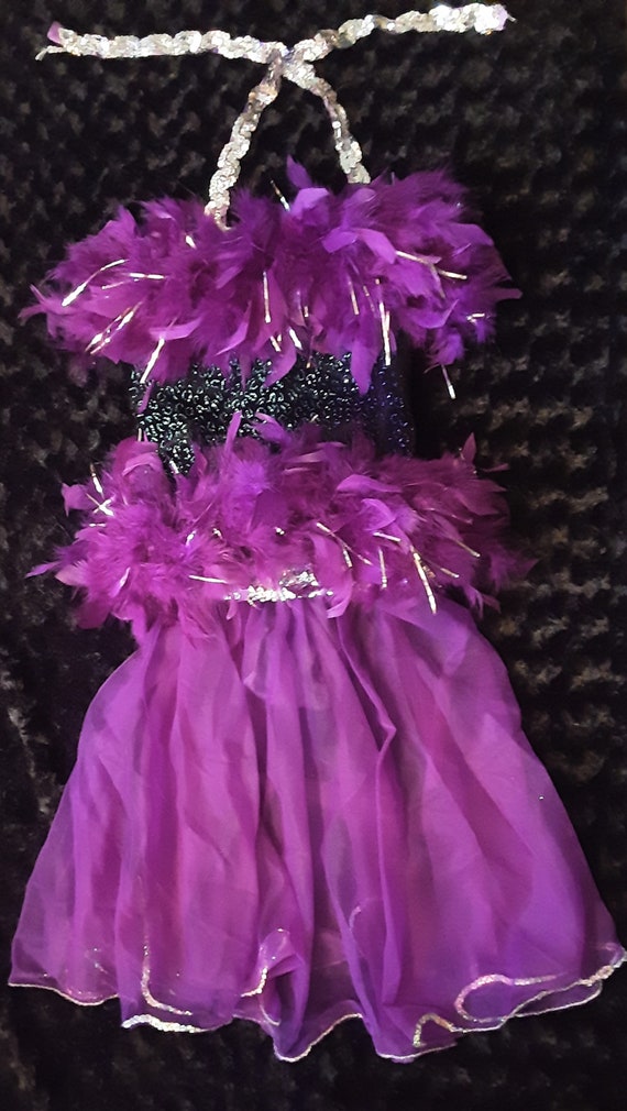 Purple Glitter Dance Costume with Feathers - Gem