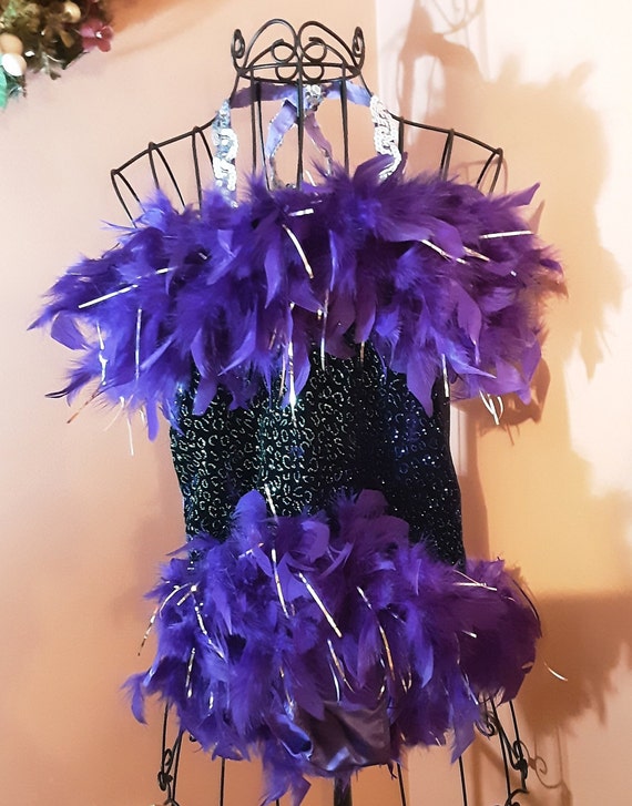 Purple Glitter Dance Costume with Feathers - Gem