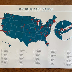 Top 100 US Golf Courses Checklist Map Poster Print - Golf Course Bucket ...
