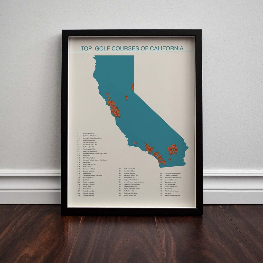 Top Golf Courses of California Checklist Map - Golf Decor Art Poster ...