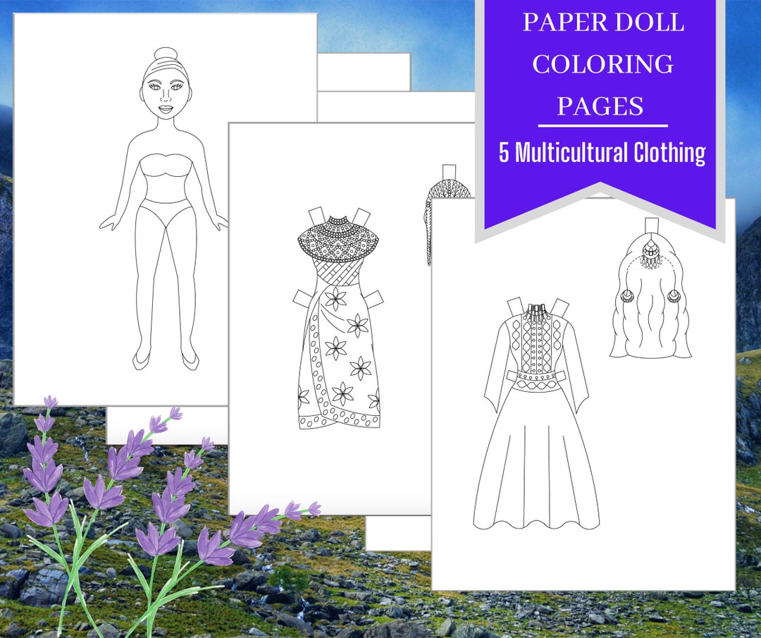 Multicultural Paper Doll Coloring Pages, Printable, Adults and Kids ...