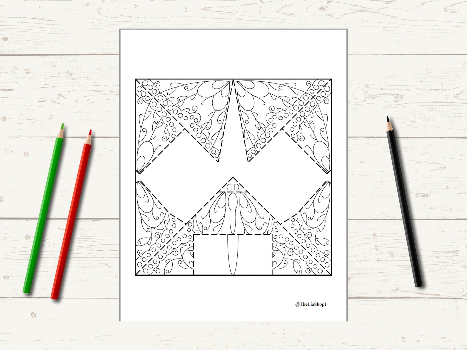 Origami Butterfly Coloring Pages, Set 4, Printable, Paper Crafts, Adult ...