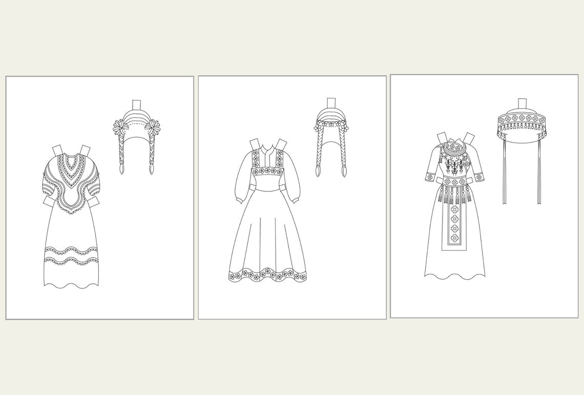 Multicultural Paper Doll Coloring Pages, Printable, Adults and Kids ...