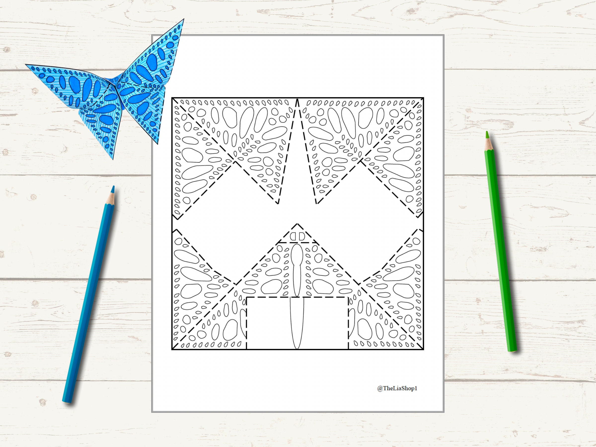 Origami Butterfly Coloring Pages, Set 2, Printable, Paper Crafts, Adult ...
