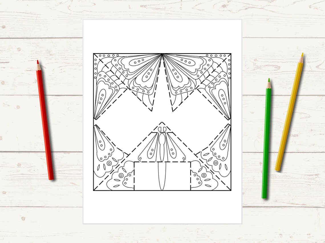 Origami Butterfly Coloring Pages Set 1 Printable Paper Etsy