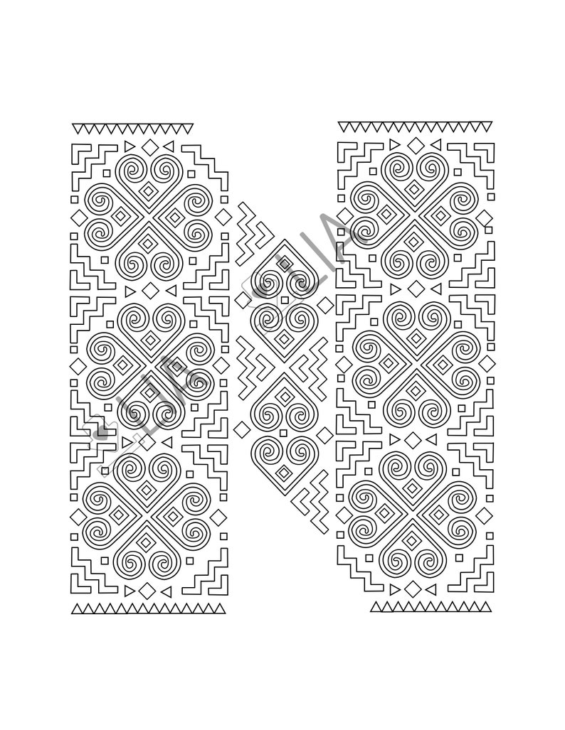 HMONG Letters Coloring Pages, Heart Symbol, Printable, Adult Coloring ...