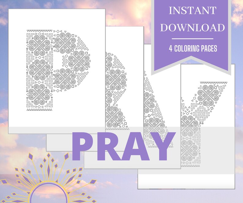 PRAY Letters Coloring Pages With Heart Symbol Printable | Etsy