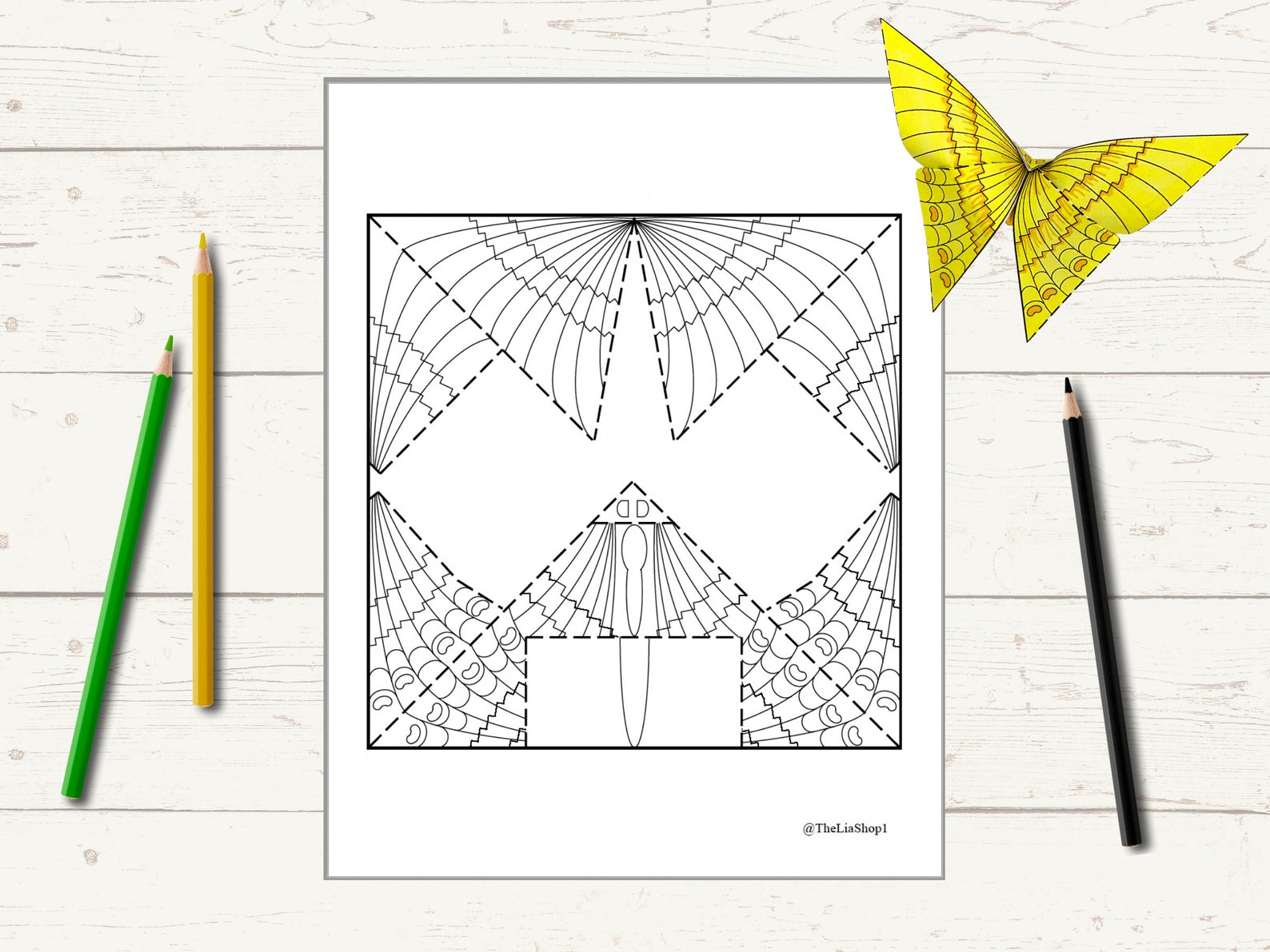 Origami Butterfly Coloring Pages, Set 3, Printable, Paper Crafts, Adult ...