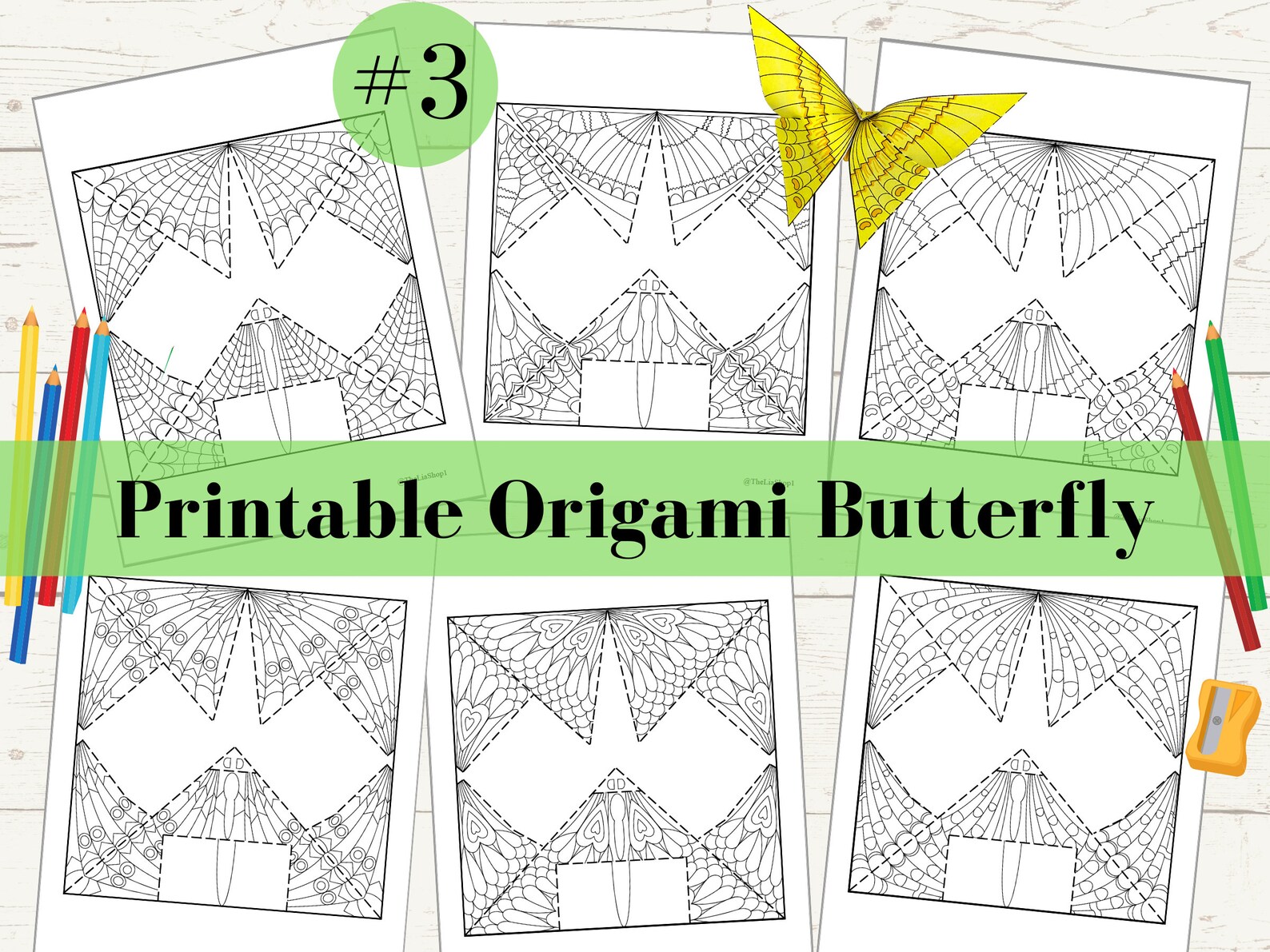 Origami Butterfly Coloring Pages, Set 3, Printable, Paper Crafts, Adult ...