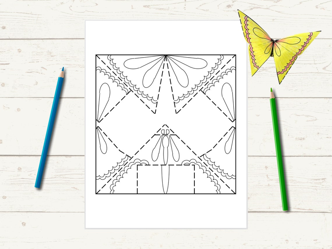 Origami Butterfly Coloring Pages Set 1 Printable Paper - Etsy