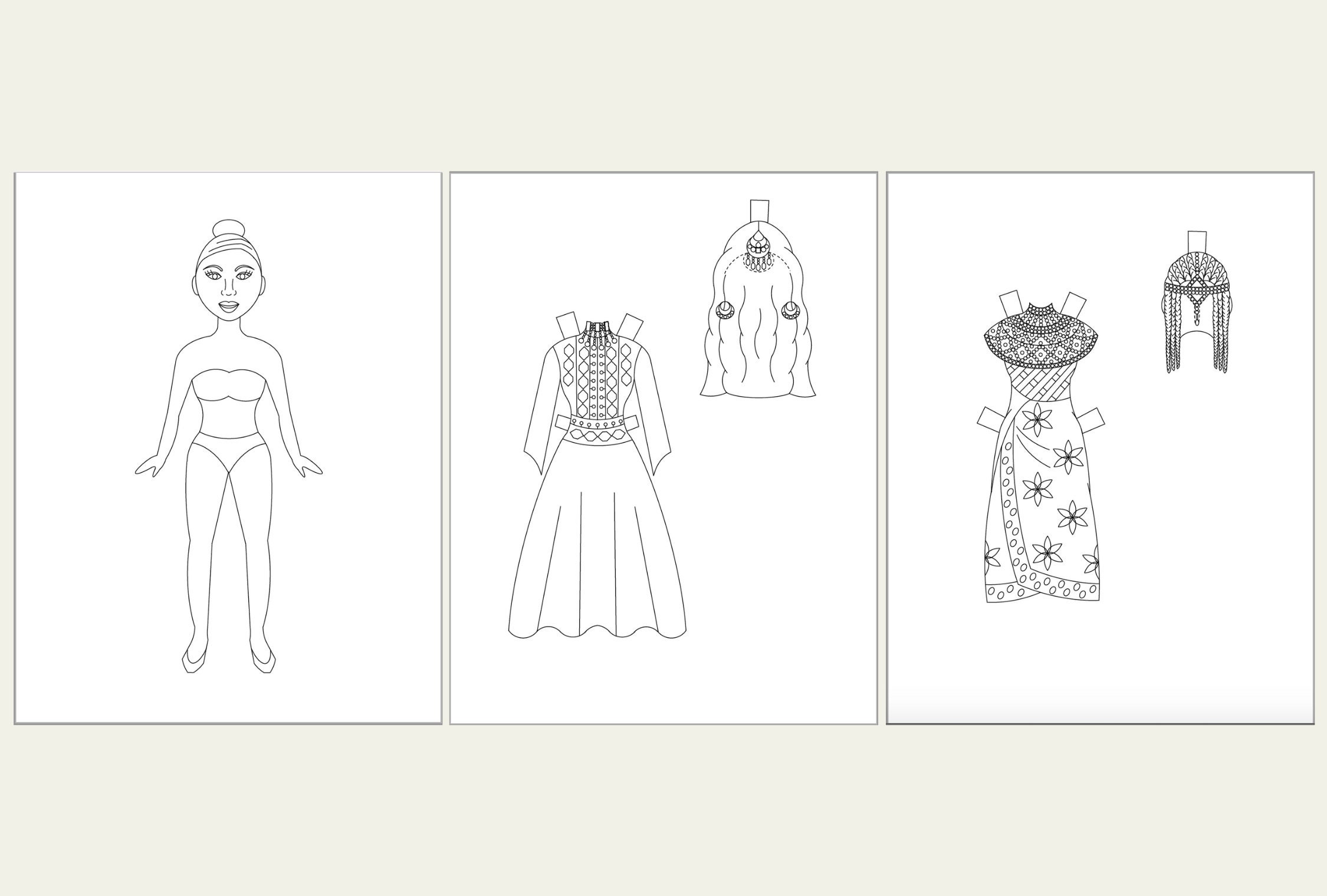 Multicultural Paper Doll Coloring Pages, Printable, Adults and Kids ...