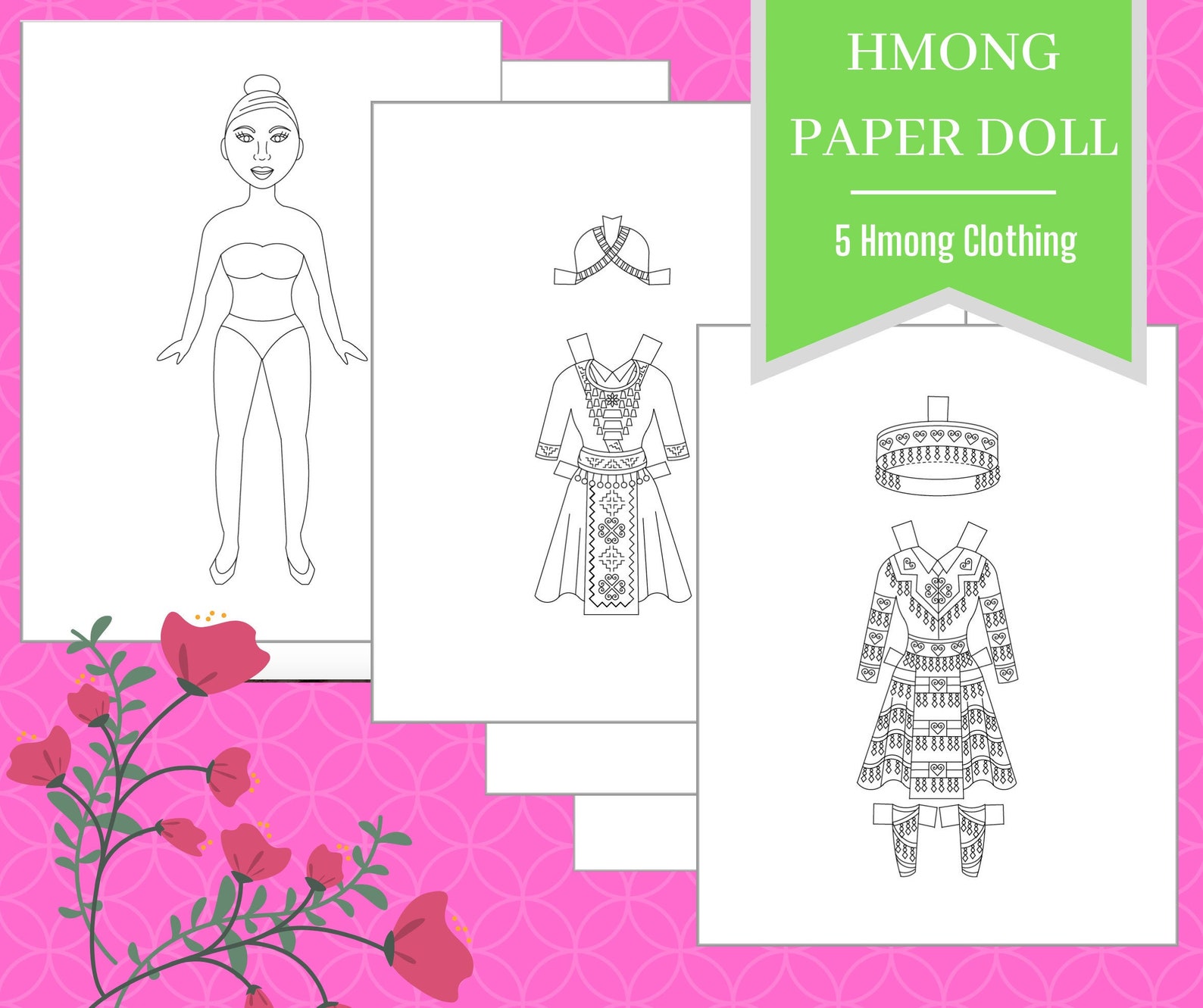 Hmong Paper Doll Coloring Pages, Printable, Hmong Clothes, Kids ...