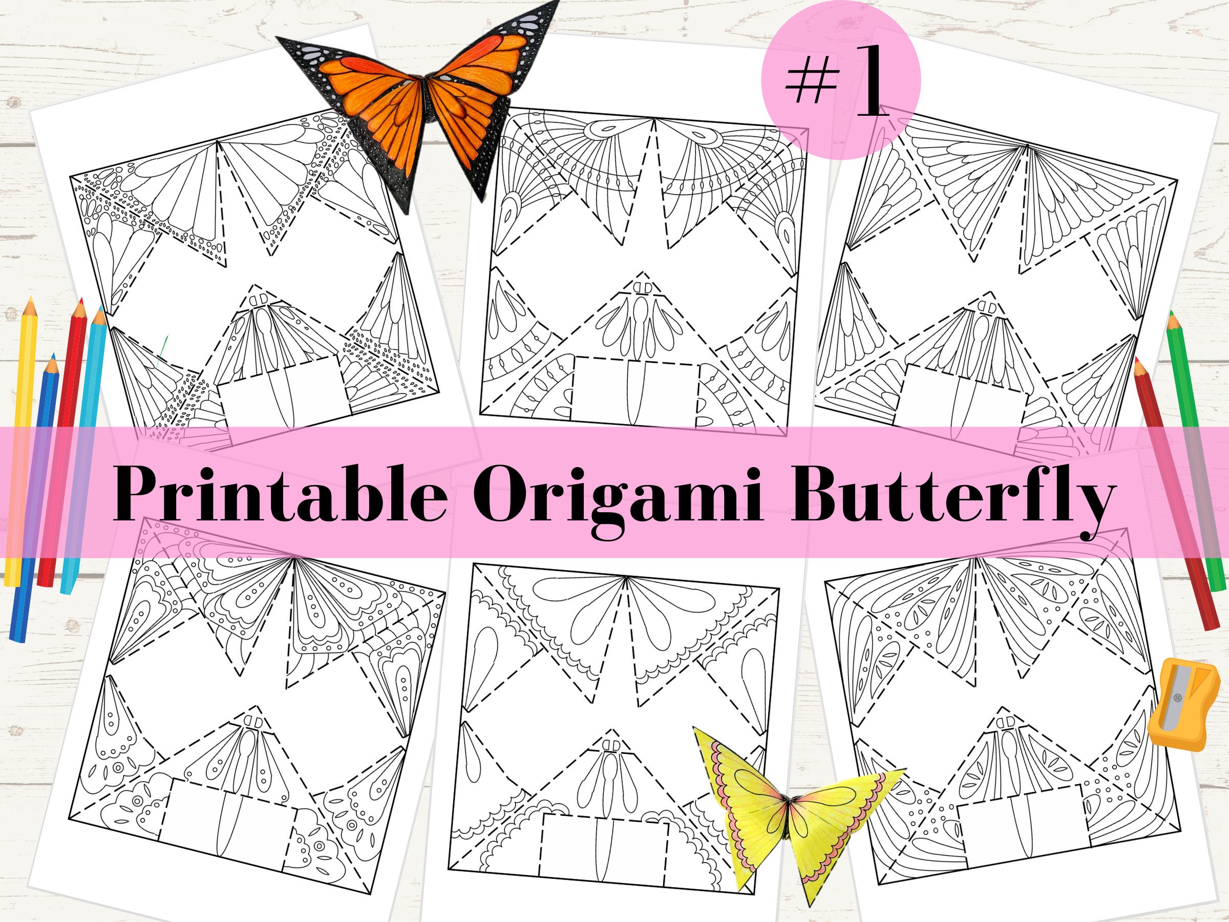 Origami Butterfly Coloring Pages, Printable, Instant Download, Art ...