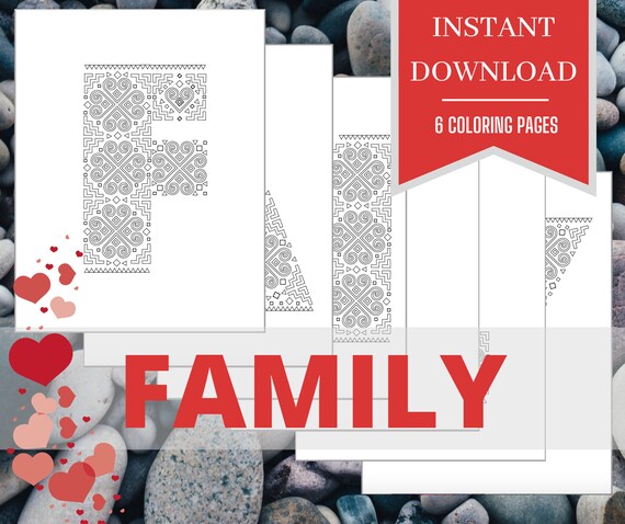 FAMILY Letters Coloring Pages With Heart Symbol Printable | Etsy