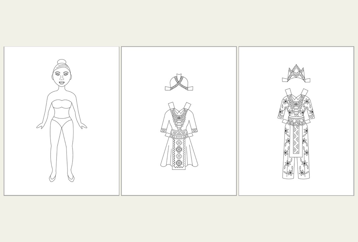Hmong Paper Doll Coloring Pages, Printable, Hmong Clothes, Kids ...