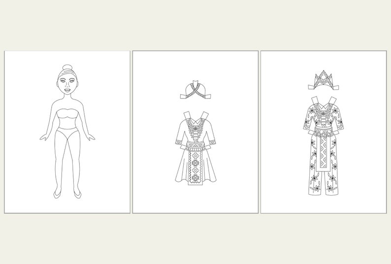 Hmong Paper Doll Coloring Pages, Printable, Hmong Clothes, Kids ...