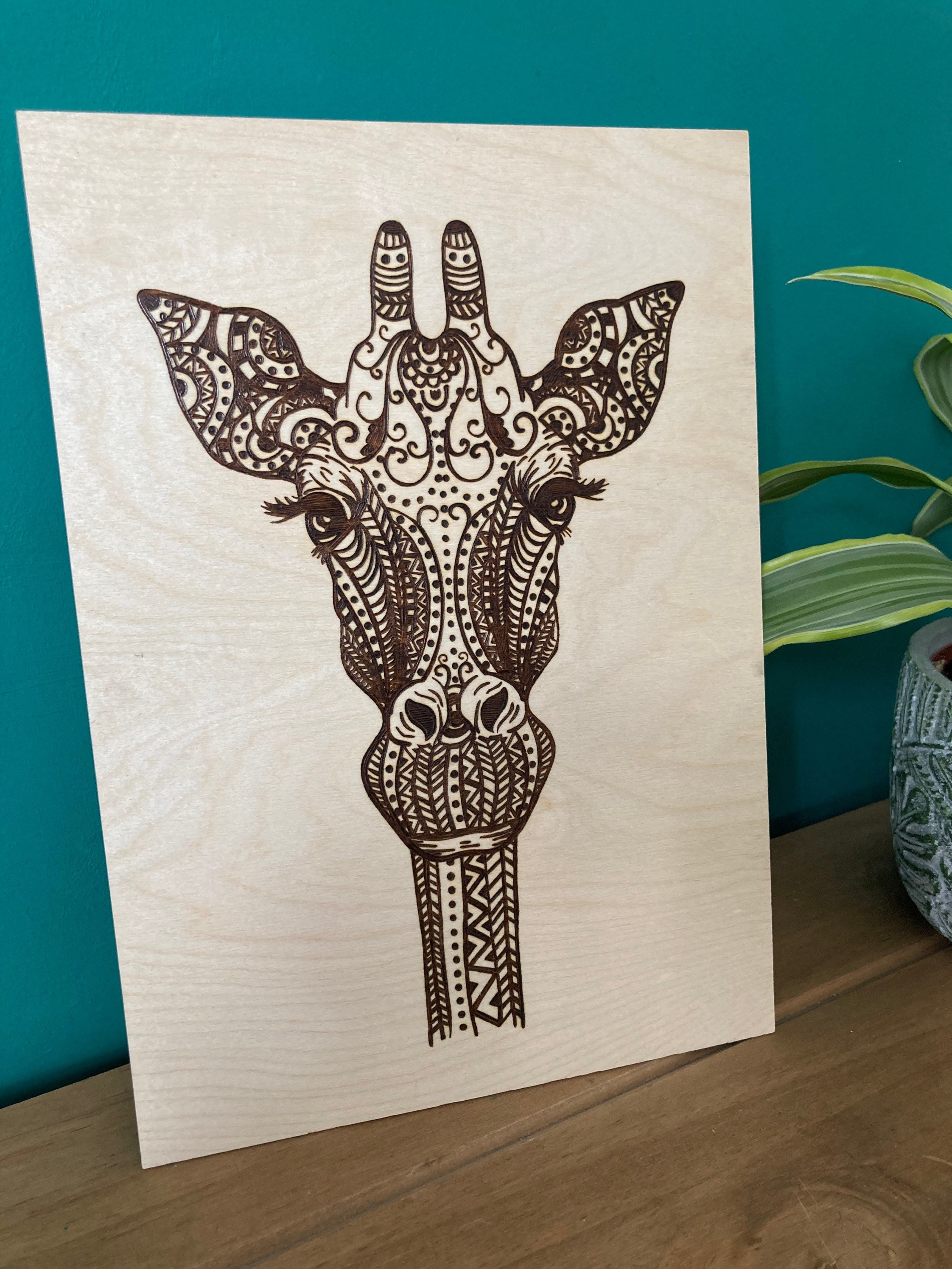 Giraffe Pyrography Art Rustic Home Decor Mandala Wood Wall - Etsy